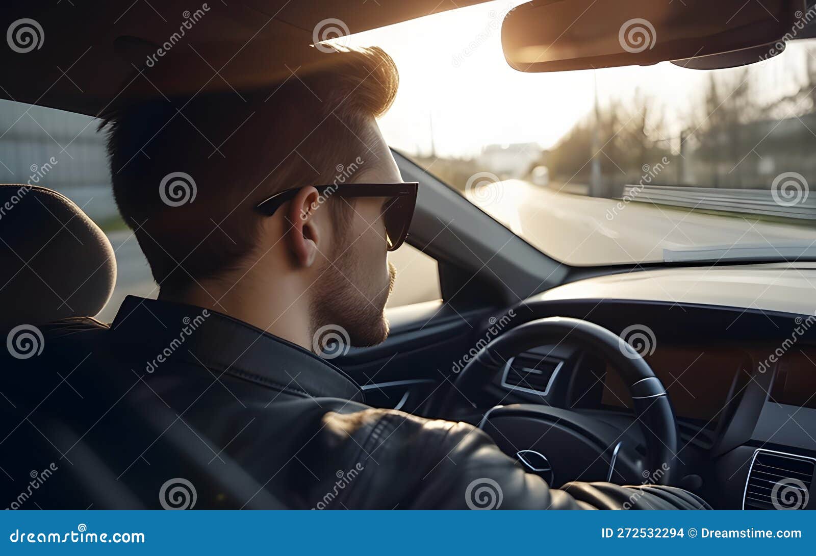 Rear View of Handsome Man Looking Straight while Driving Stock ...