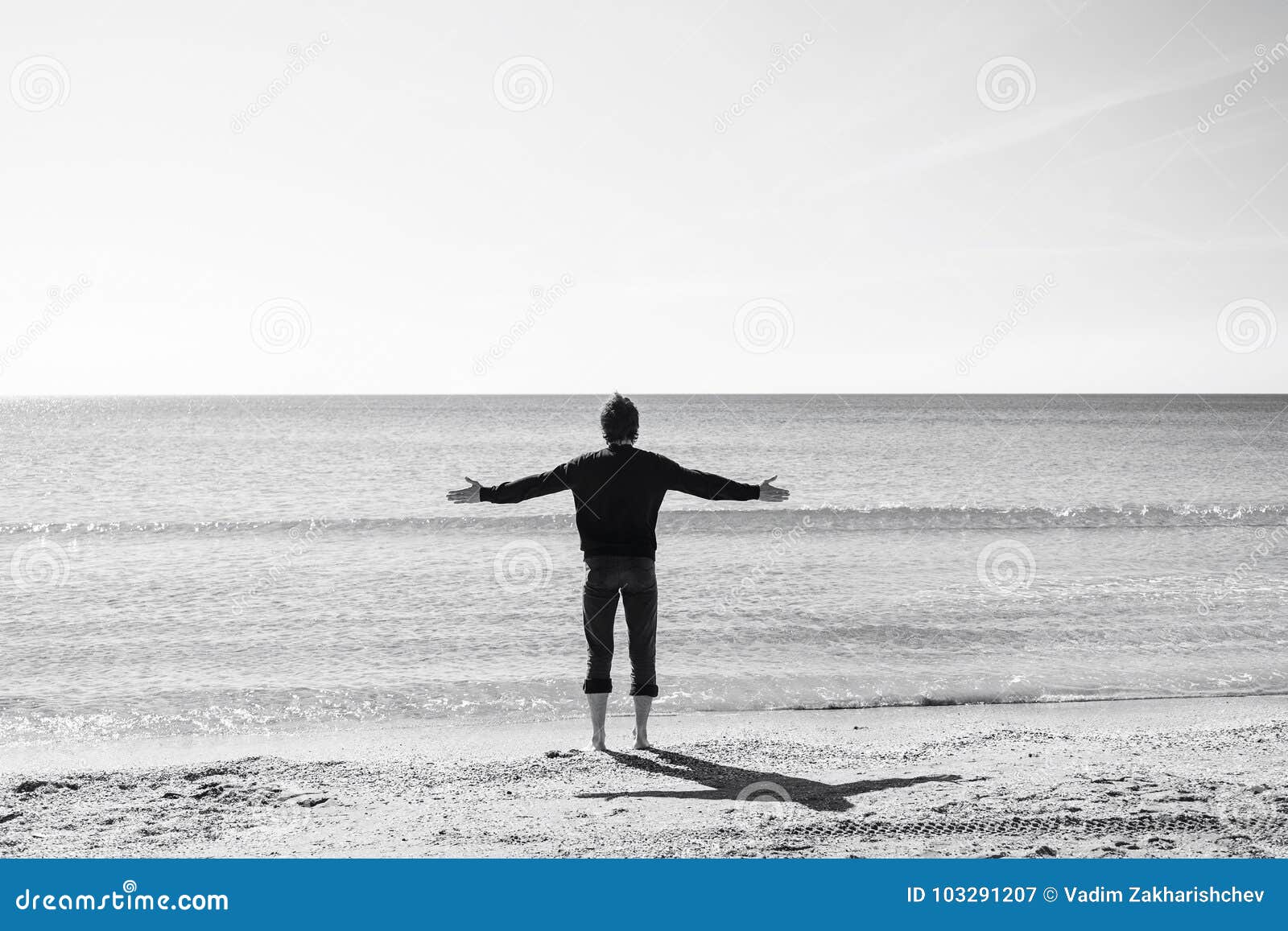 Rear View of Happy Man with Outstretched Arms Stock Image - Image of ...
