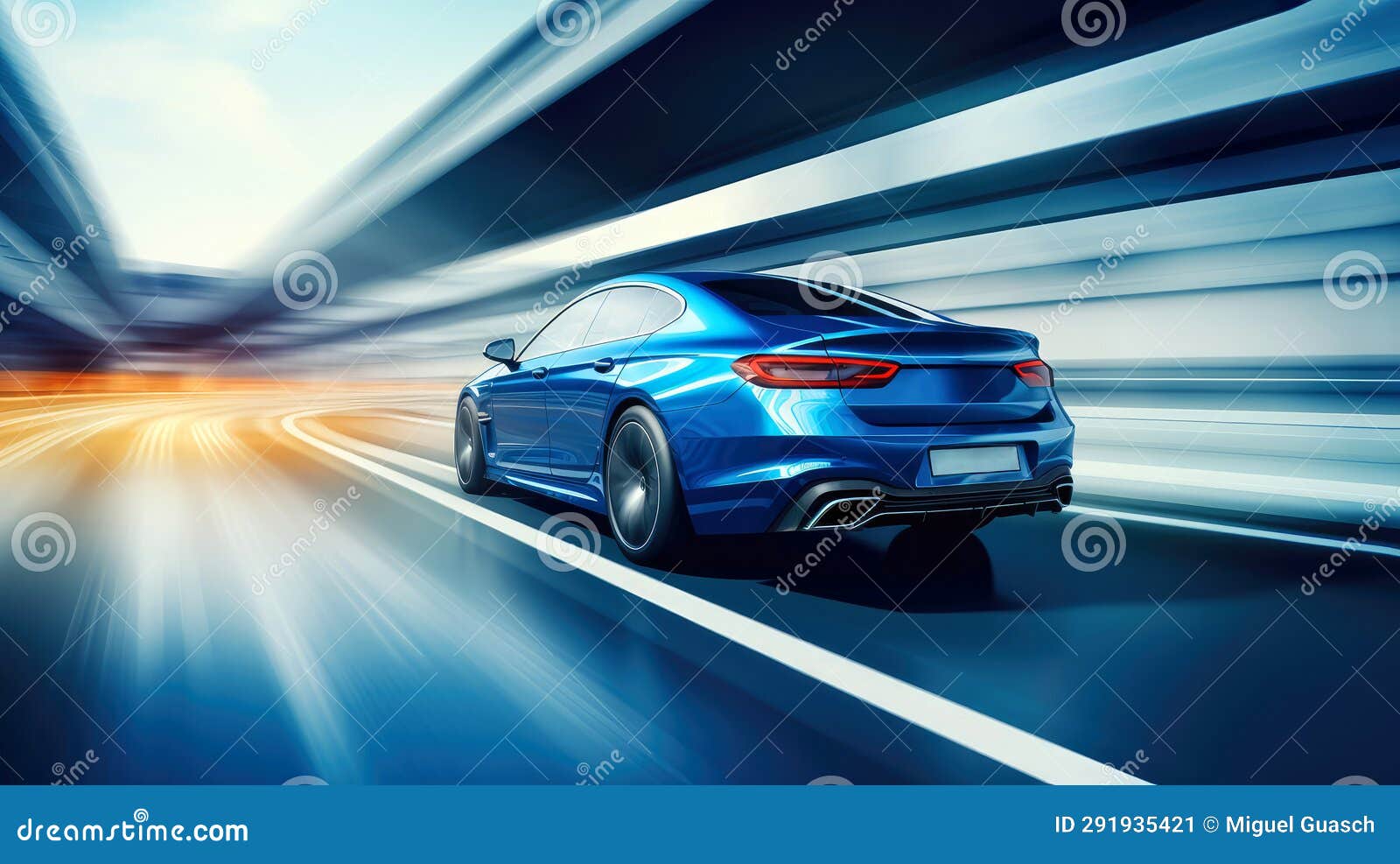 Rear View of a High-end Car on a Highway Stock Illustration ...