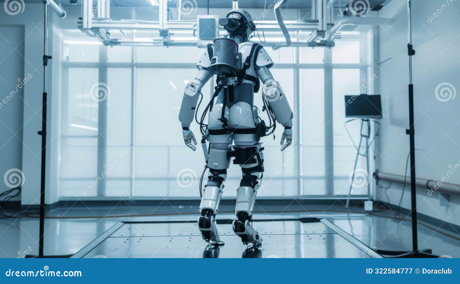 Rear View of a Humanoid Robot Undergoing Testing and Calibration in a ...