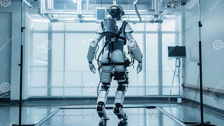 Rear View of a Humanoid Robot Undergoing Testing and Calibration in a ...