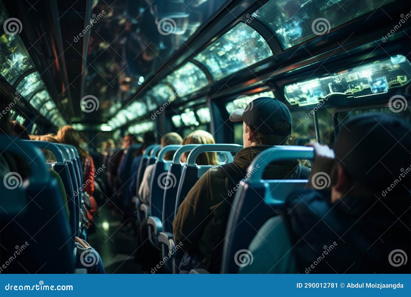 Rear View Inside a Bus, Passengers on Board during the Journey Stock ...