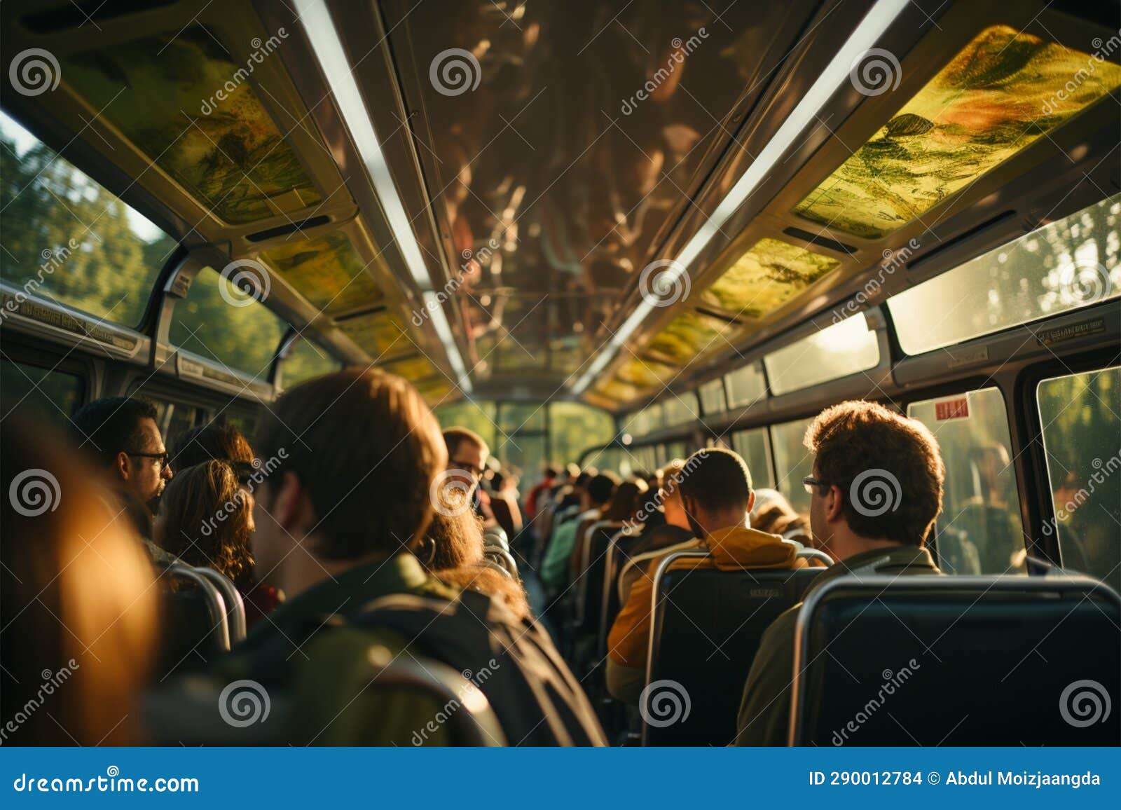 Rear View Inside a Bus, Passengers on Board during the Journey Stock ...