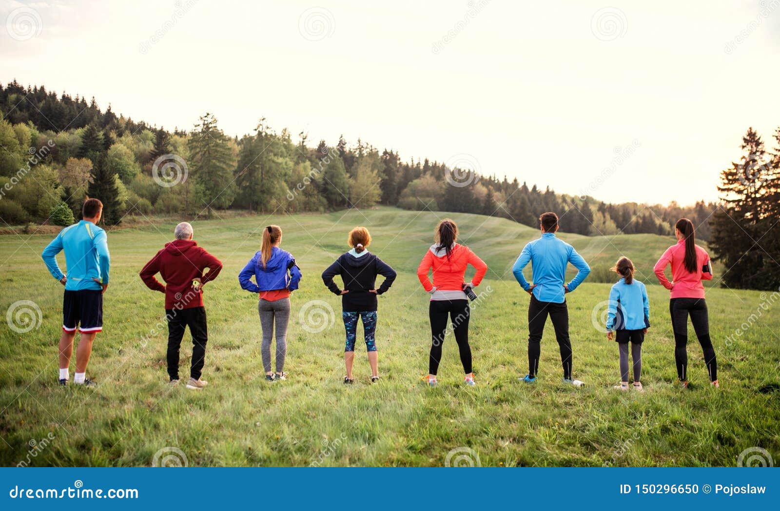 Rear View of Large Group of Multi Generation Sport People Standing in ...