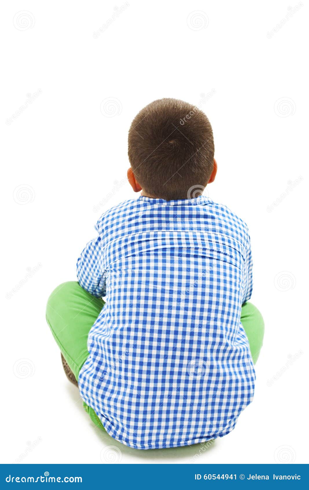 Rear View of Little Boy Sitting on Floor Stock Image - Image of rear ...
