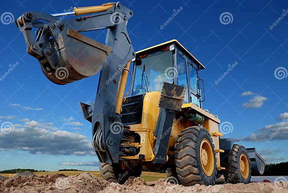 Rear View of Loader Excavator with Rised Backhoe Stock Image - Image of ...