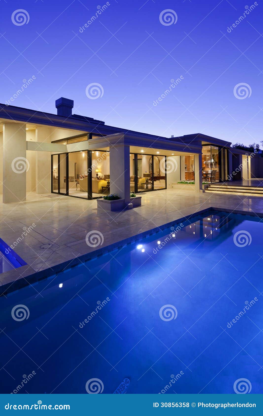 Mansion With Pool At Night