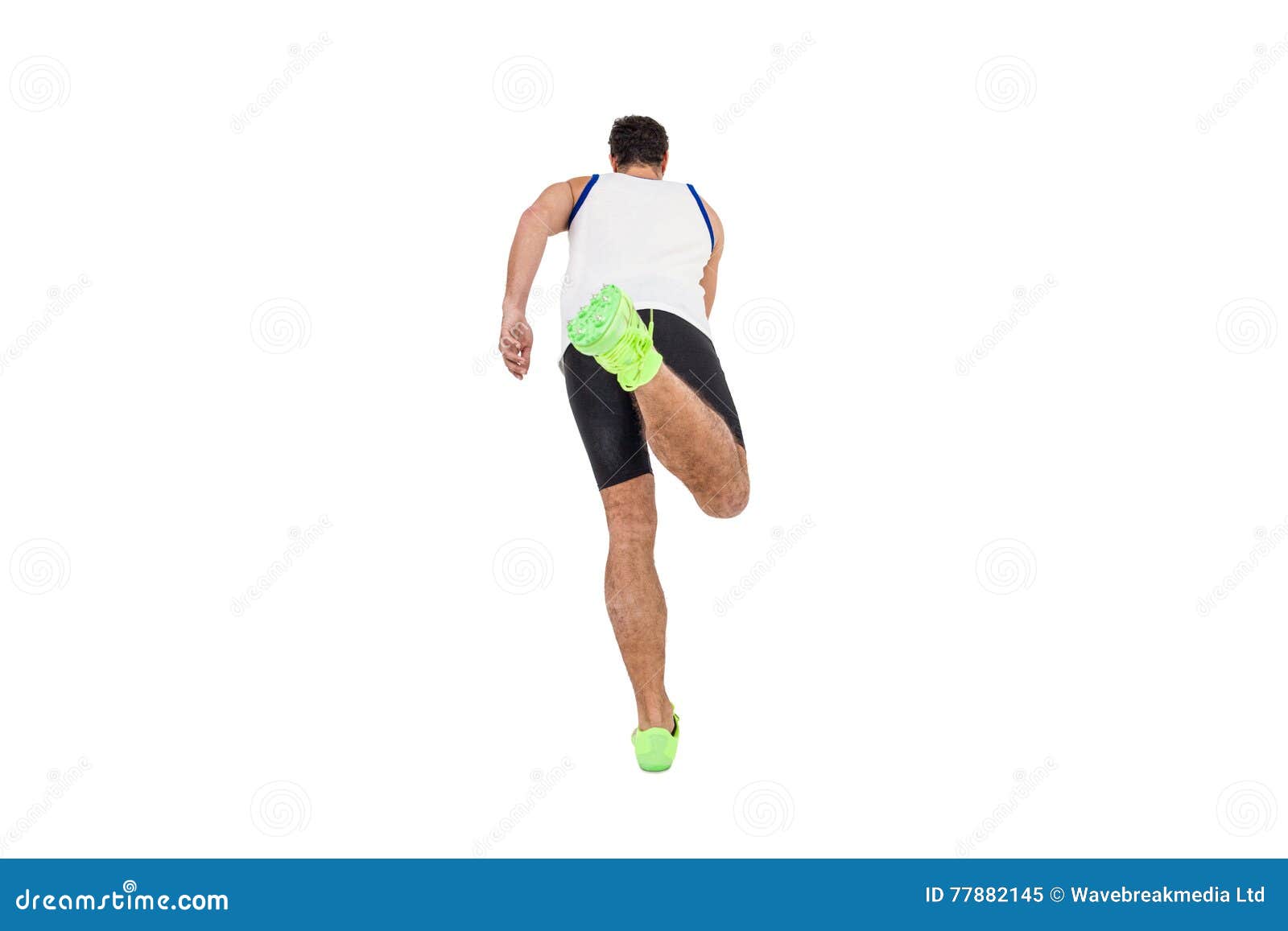 Rear View of Male Athlete Running on White Background Stock Image ...