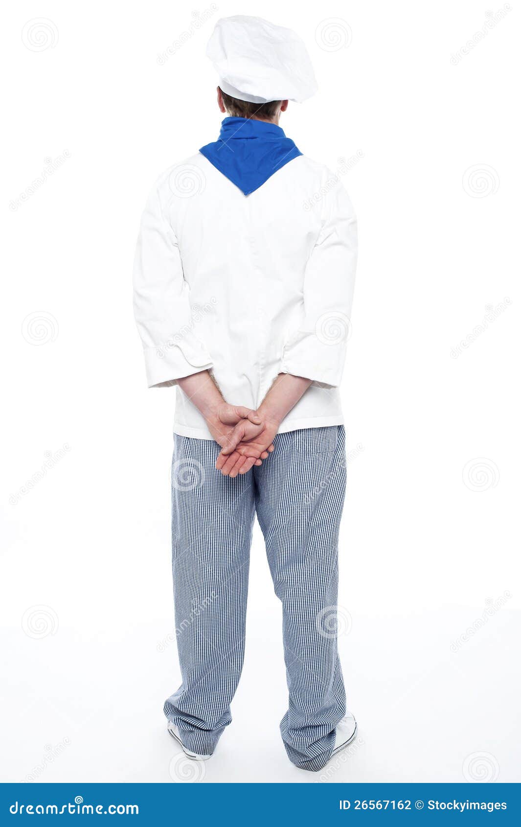 Rear View of Male Chef Posing with Hands Behind Stock Photo - Image of ...