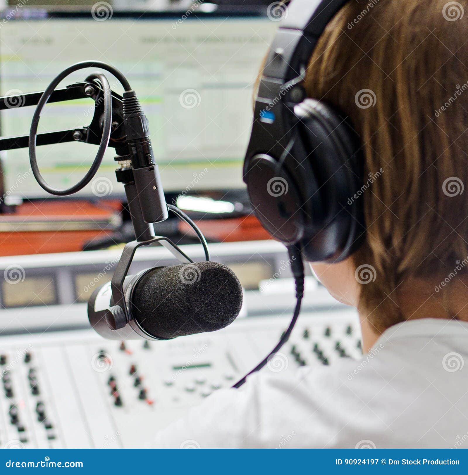 Rear view of male dj. stock image. Image of earphones - 90924197