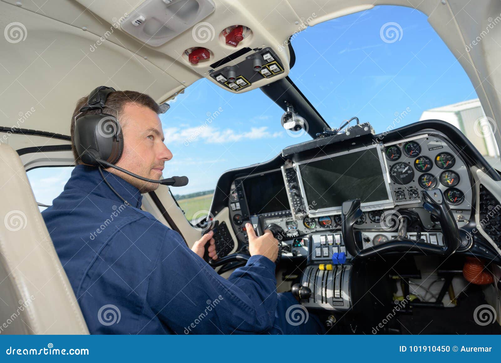Rear View Male Helicopter Pilot Stock Photo - Image of cabin ...