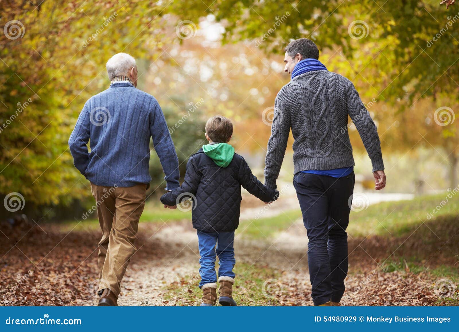 Rear View of Male Multl Generation Family Walking on Path Stock Image ...