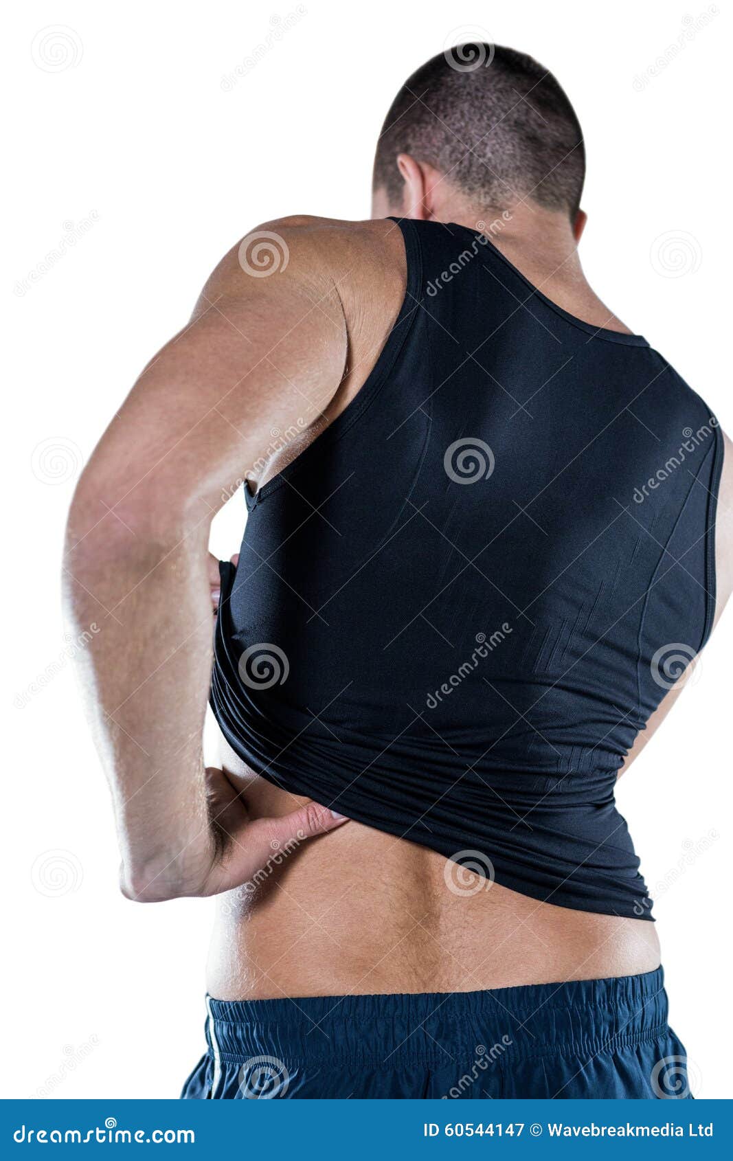Rear View of Man with Back Pain Stock Image - Image of quarter, black ...