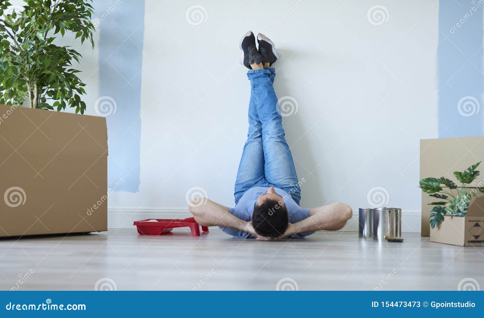 Man Catching a Break during Moving House Stock Image - Image of ...
