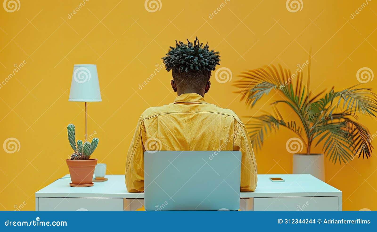 Generative AI Rear Back View Woman Opening Curtains Relaxing And ...