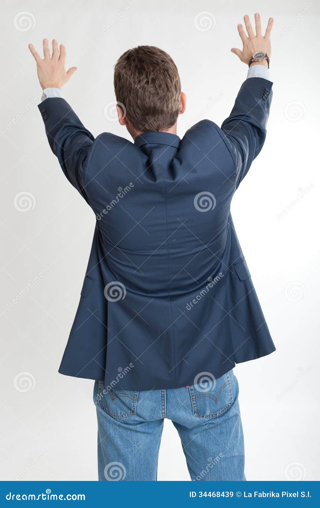 Rear View of Man Extending His Hands Stock Image - Image of adult ...