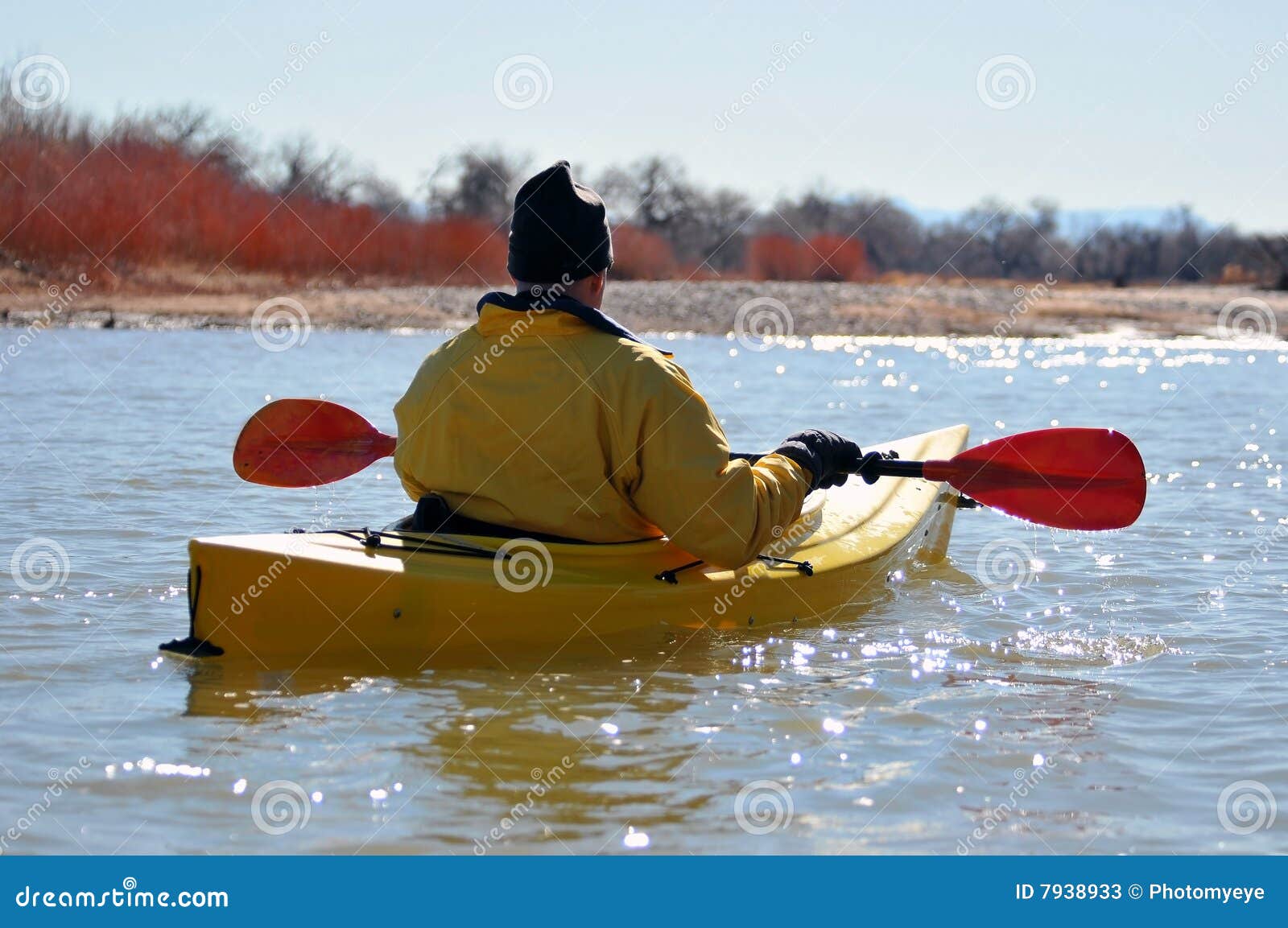 Rear view of man in kayak stock image. Image of paddle - 7938933