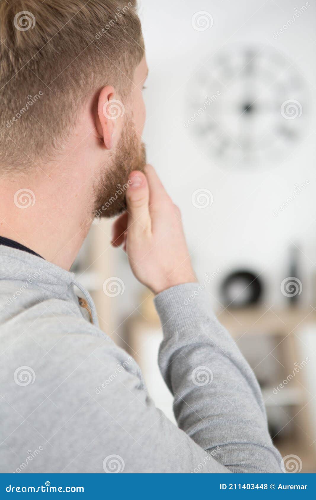 Rear View Man Looking at Clock Stock Photo - Image of caucasian, hand ...