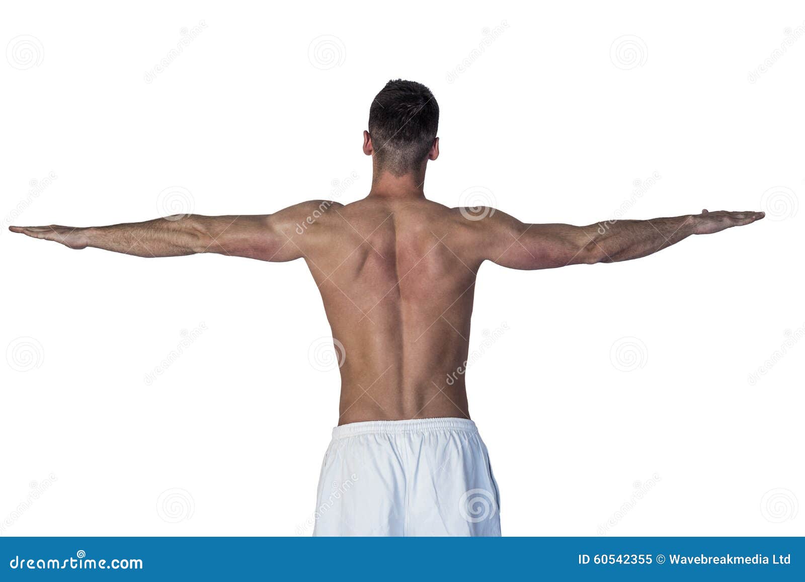 Rear View of a Man Stretching His Arms Stock Image - Image of arms ...