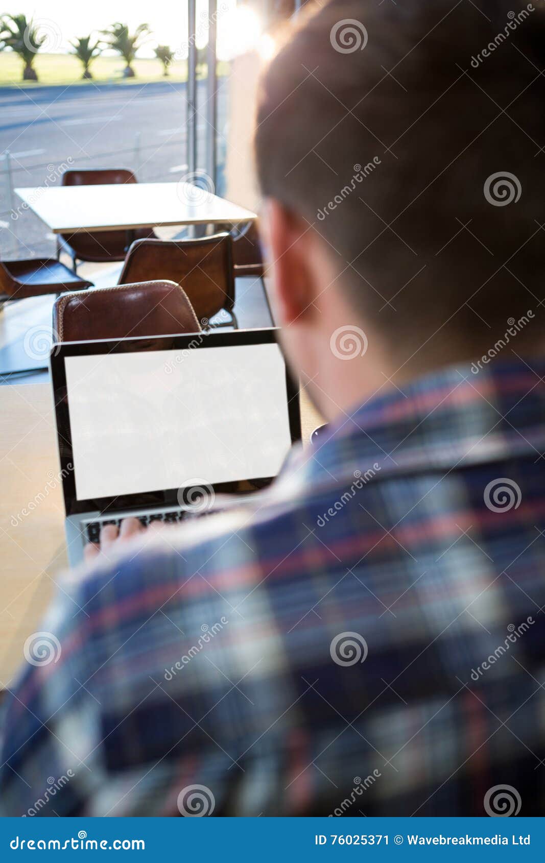 Rear View of Man Using His Laptop Stock Image - Image of concentration ...