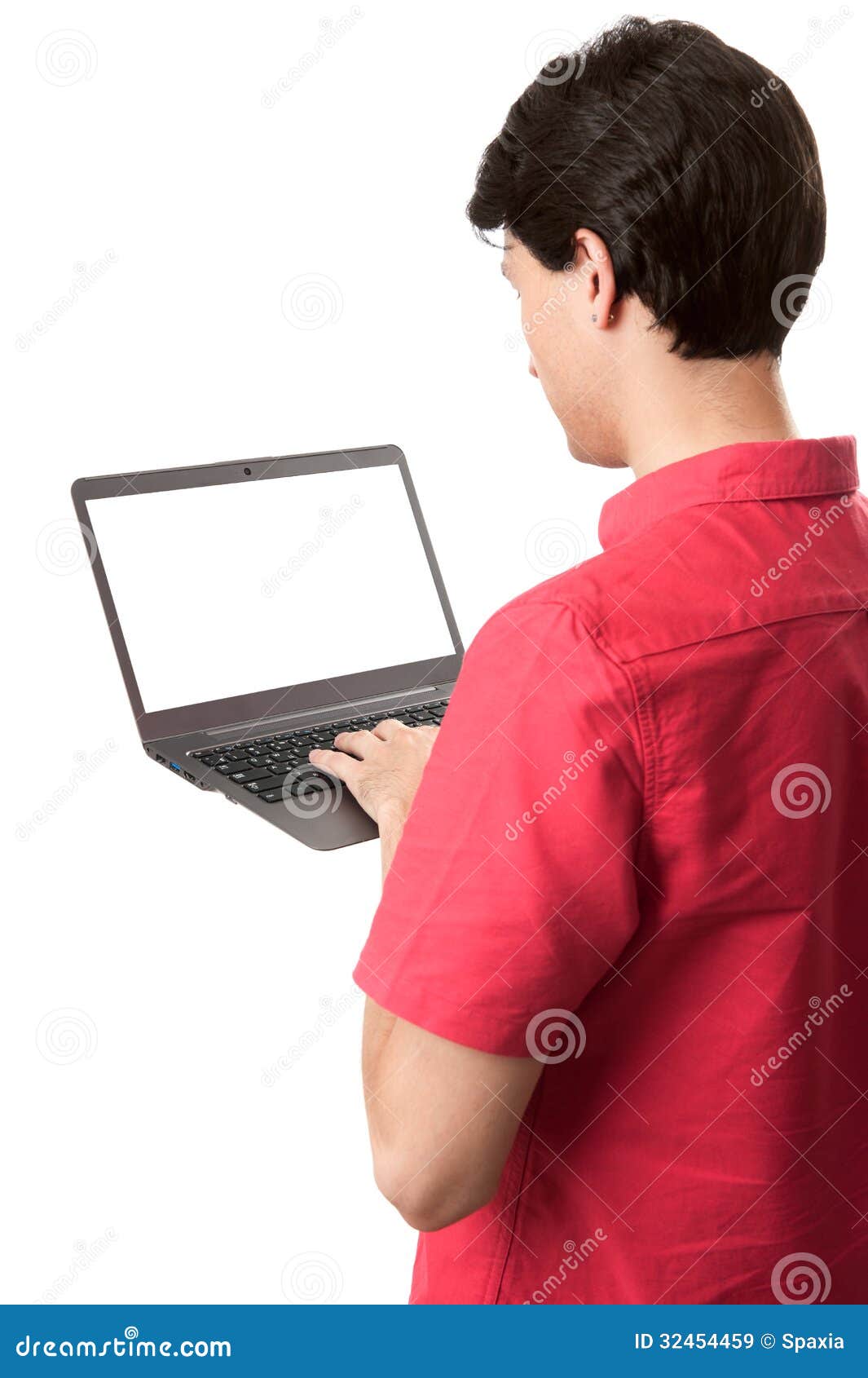 Rear View of Man Using Laptop Stock Image - Image of internet, portable ...