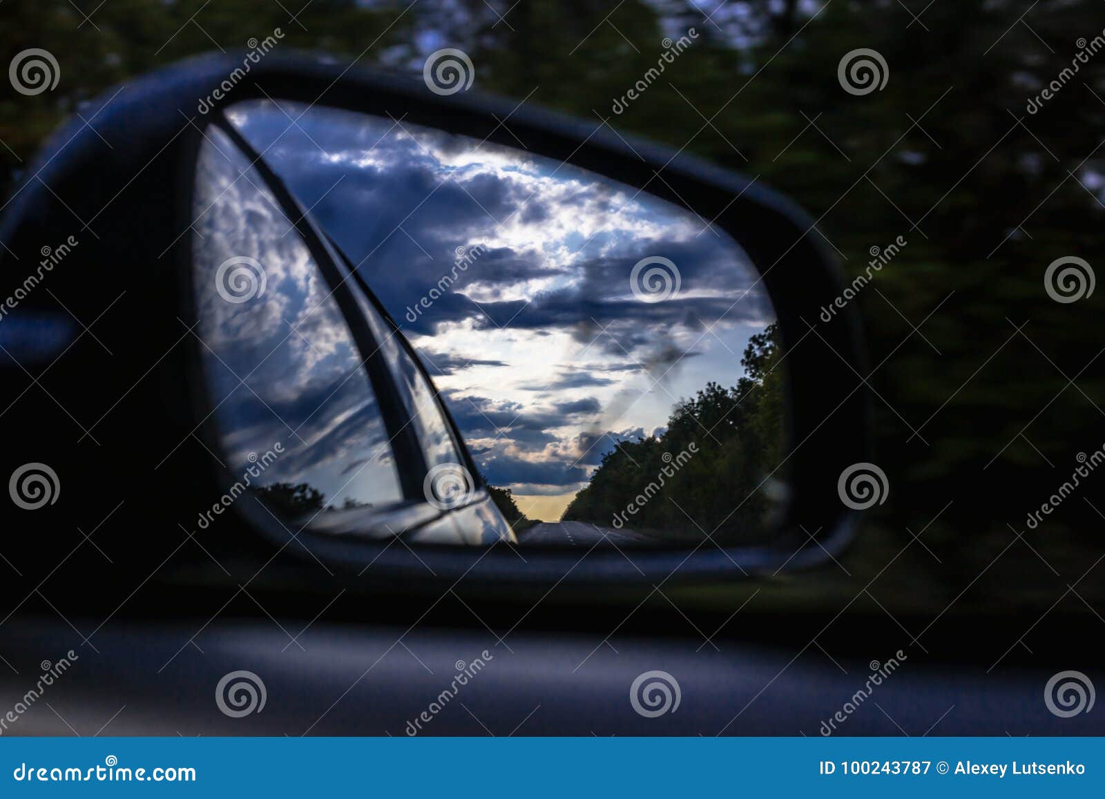 Rear View Mirror of the Car and Dark Sky Stock Image - Image of cloud ...
