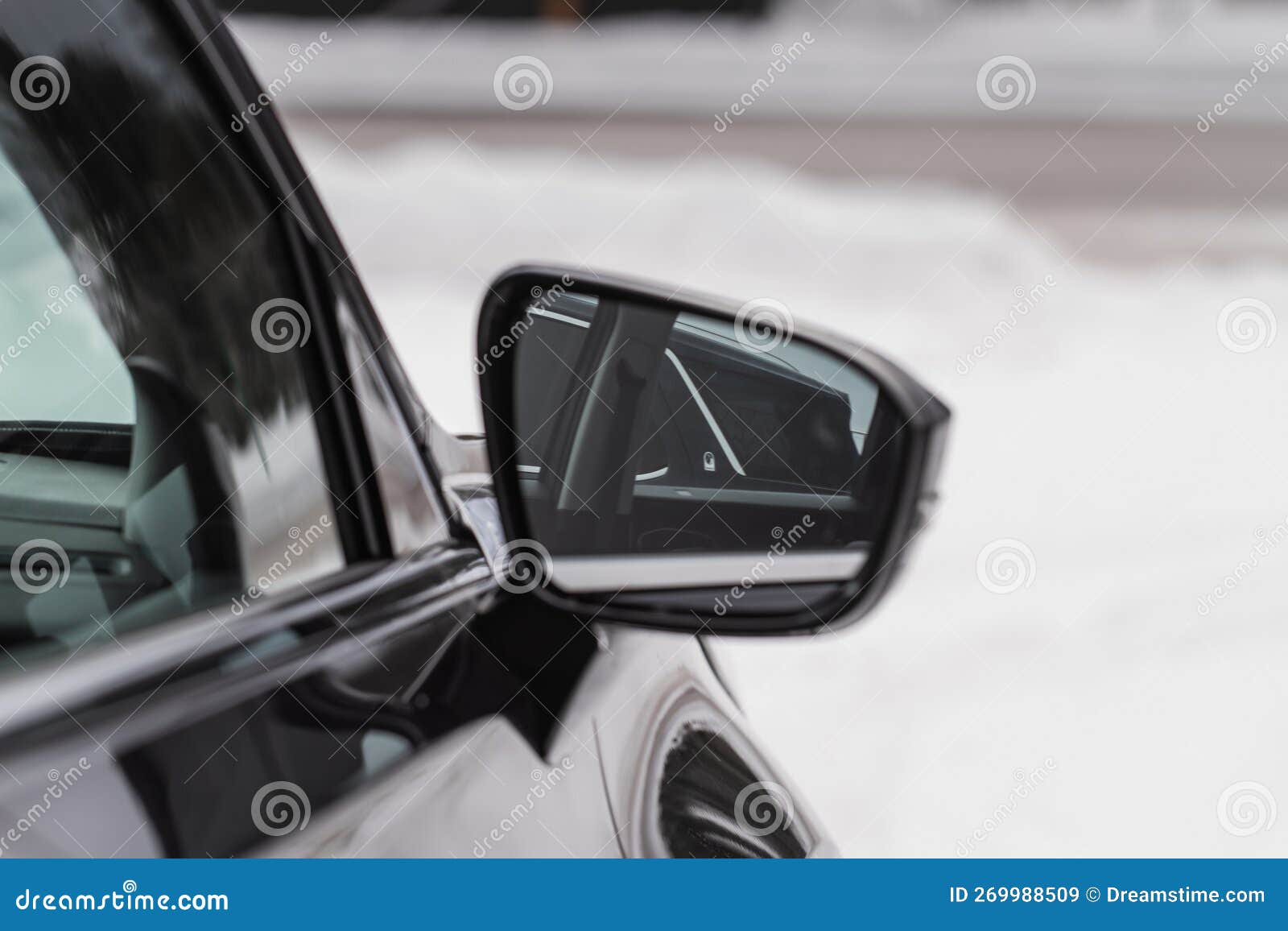 Rear-view mirror of a car stock image. Image of driving - 269988509