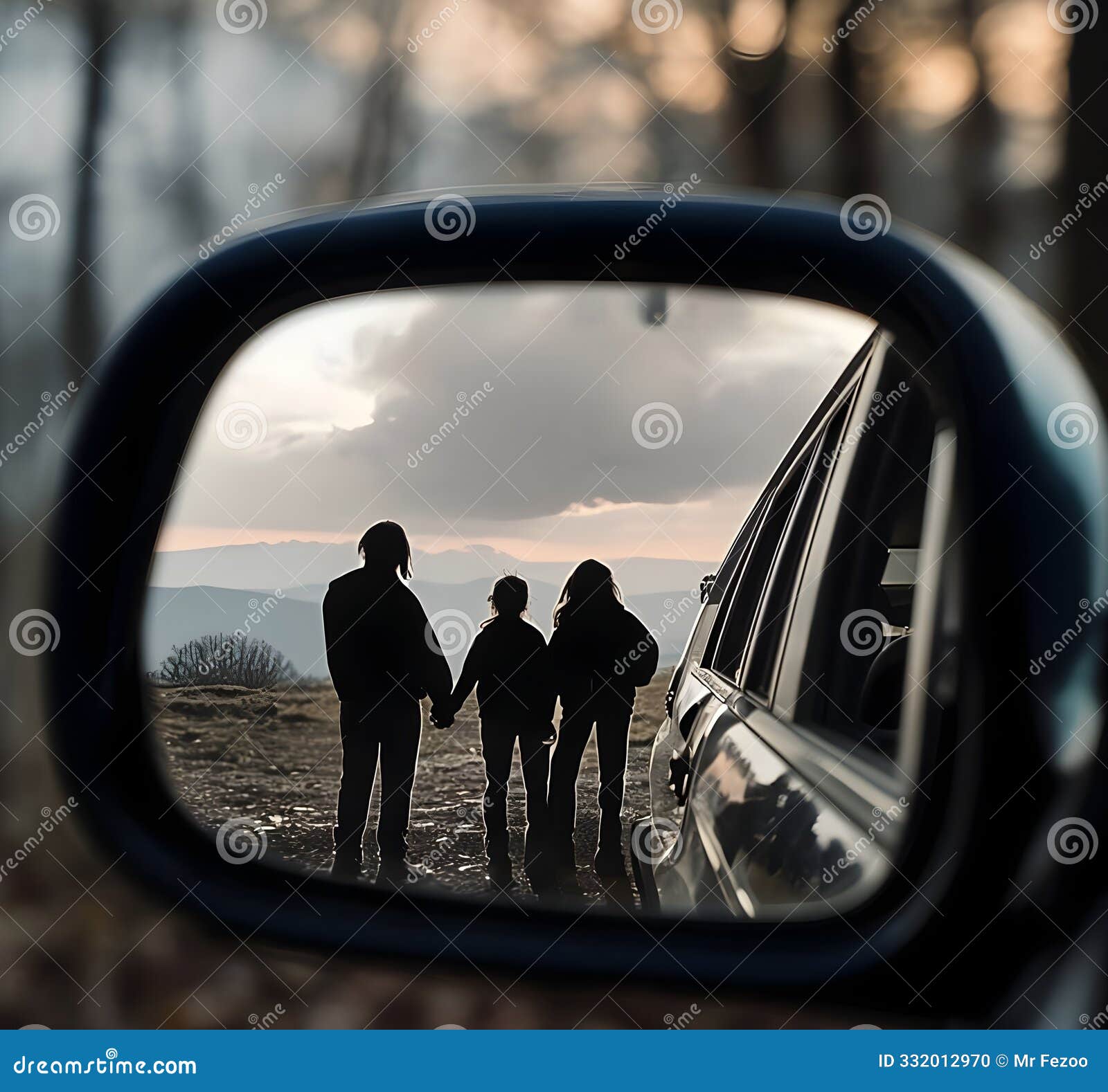 The Rear View Mirror Shows the Three Shadows Standing in Front of it ...
