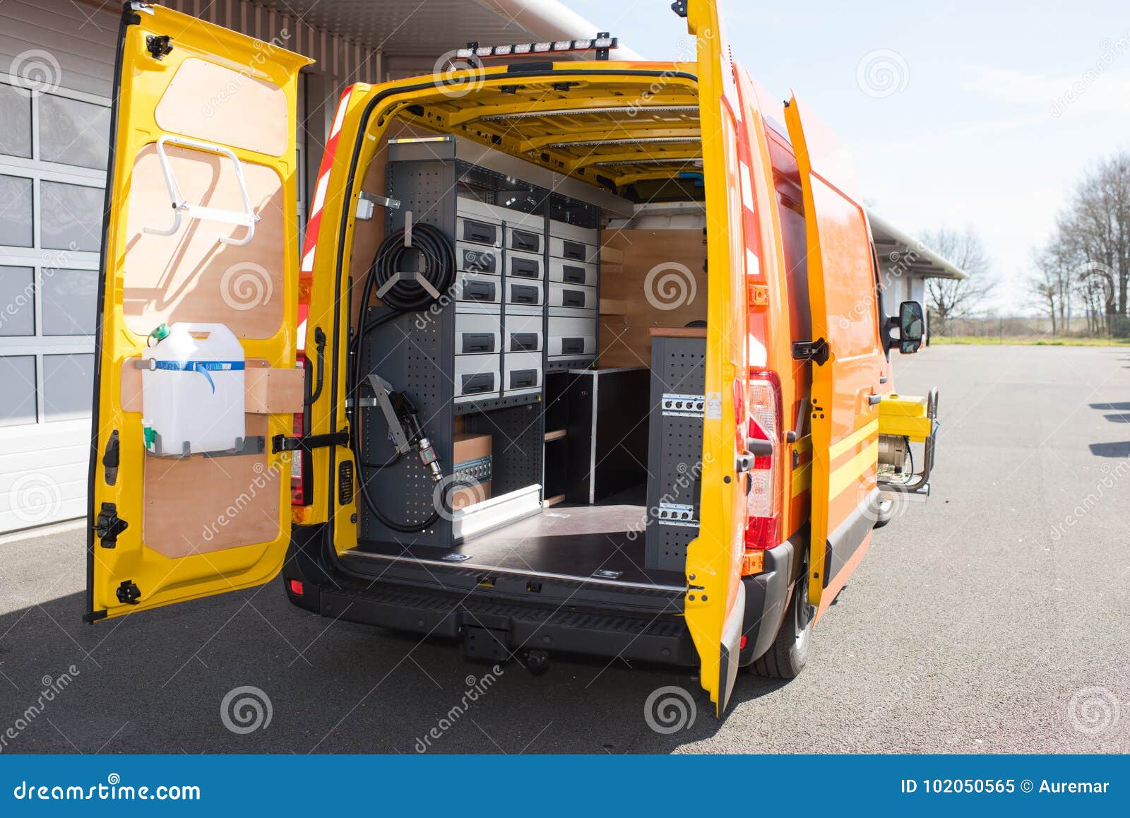 Rear View Mobile Van Workshop with Doors Open Stock Image - Image of ...