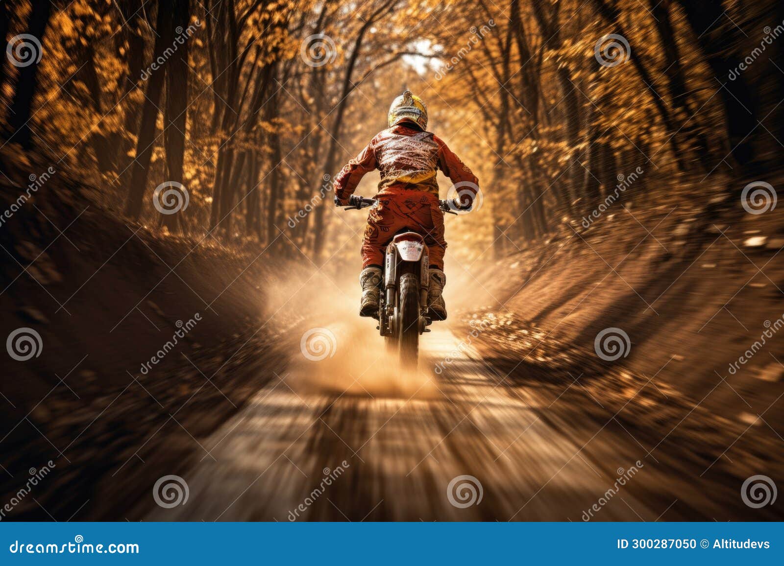 Rear View of a Motocross Rider Speeding Down a Straight Path Stock ...