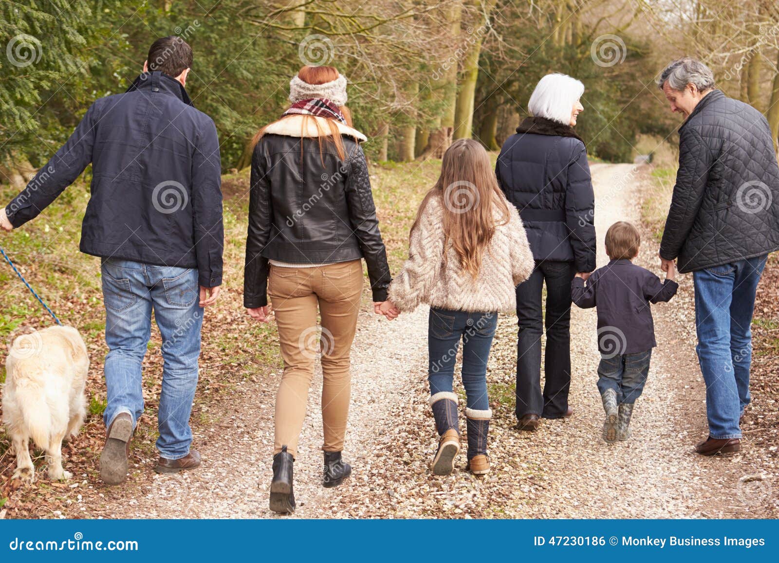 Rear View of Multi Generation Family on Countryside Walk Stock Photo ...