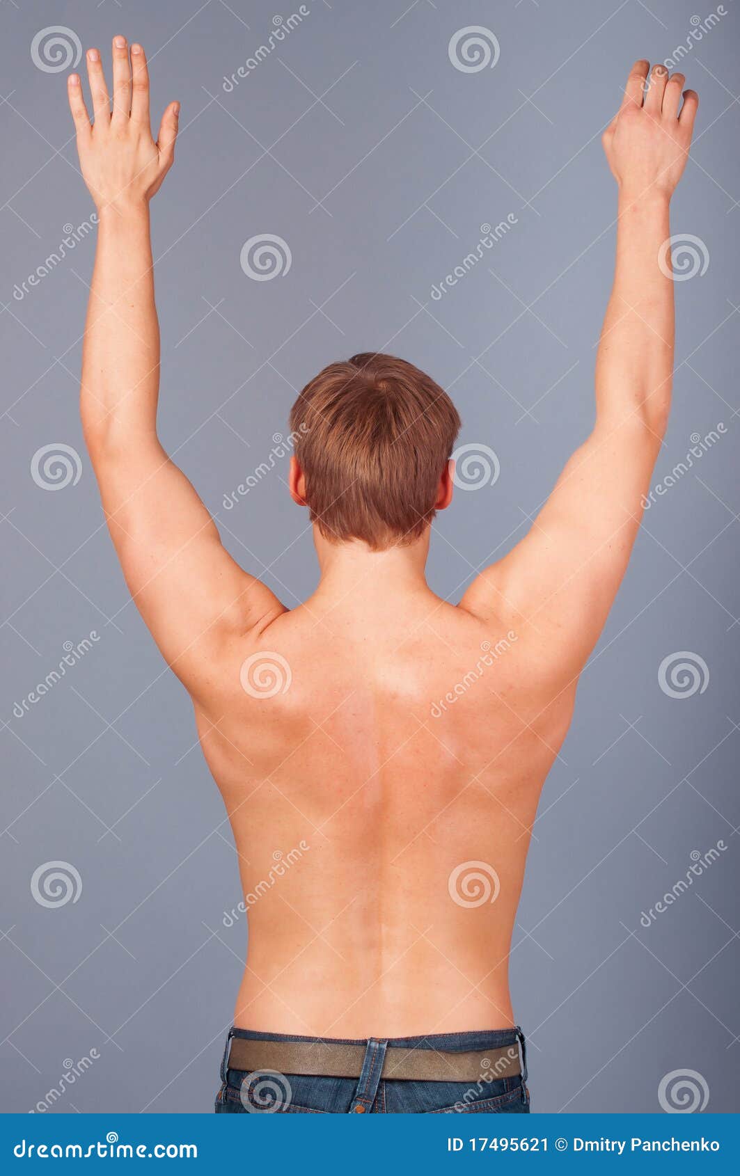 Rear View of a Muscular Young Man Stock Image - Image of people, shape ...