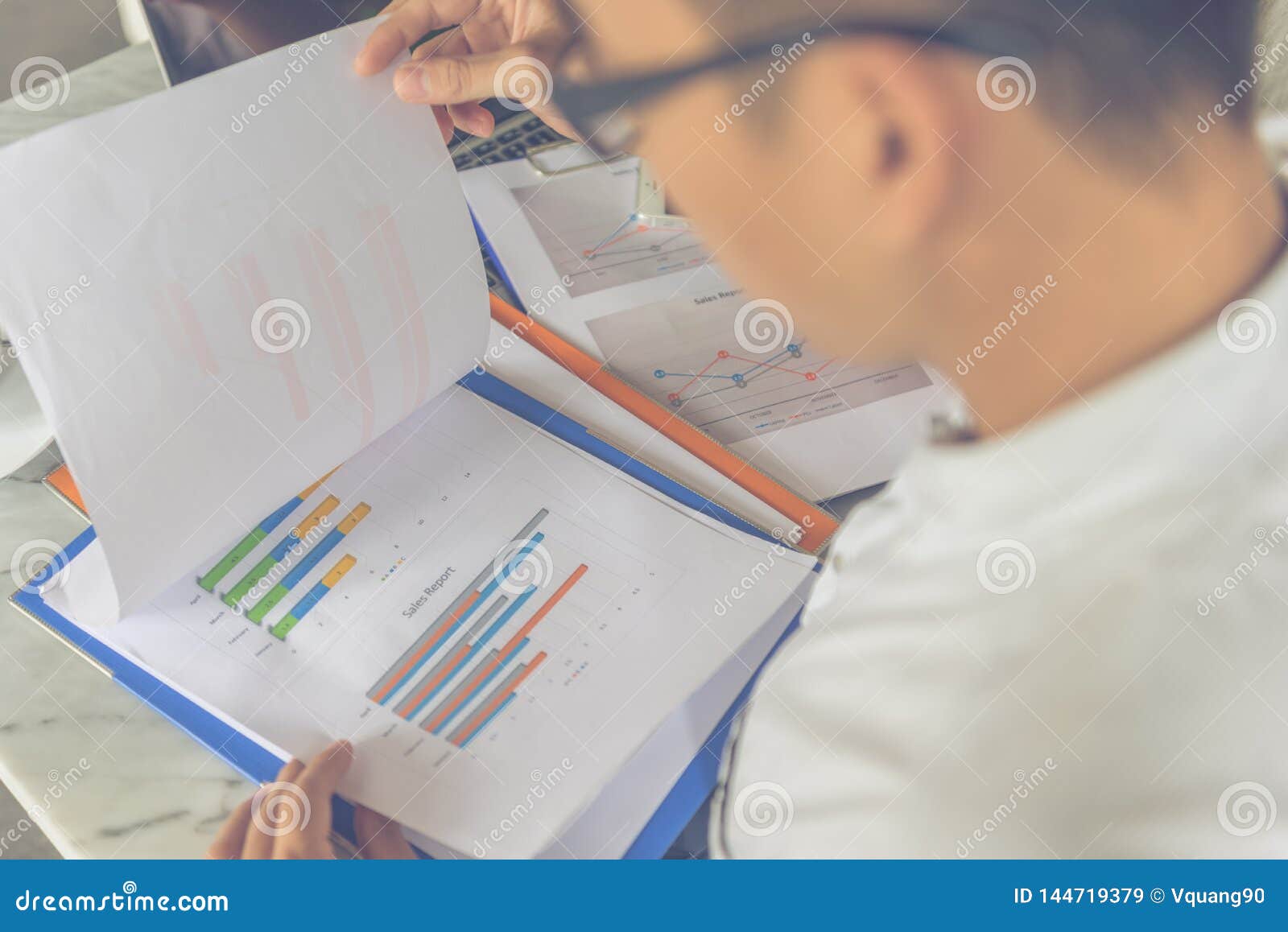 Rear View of Office Man Reading Report Stock Image - Image of ...