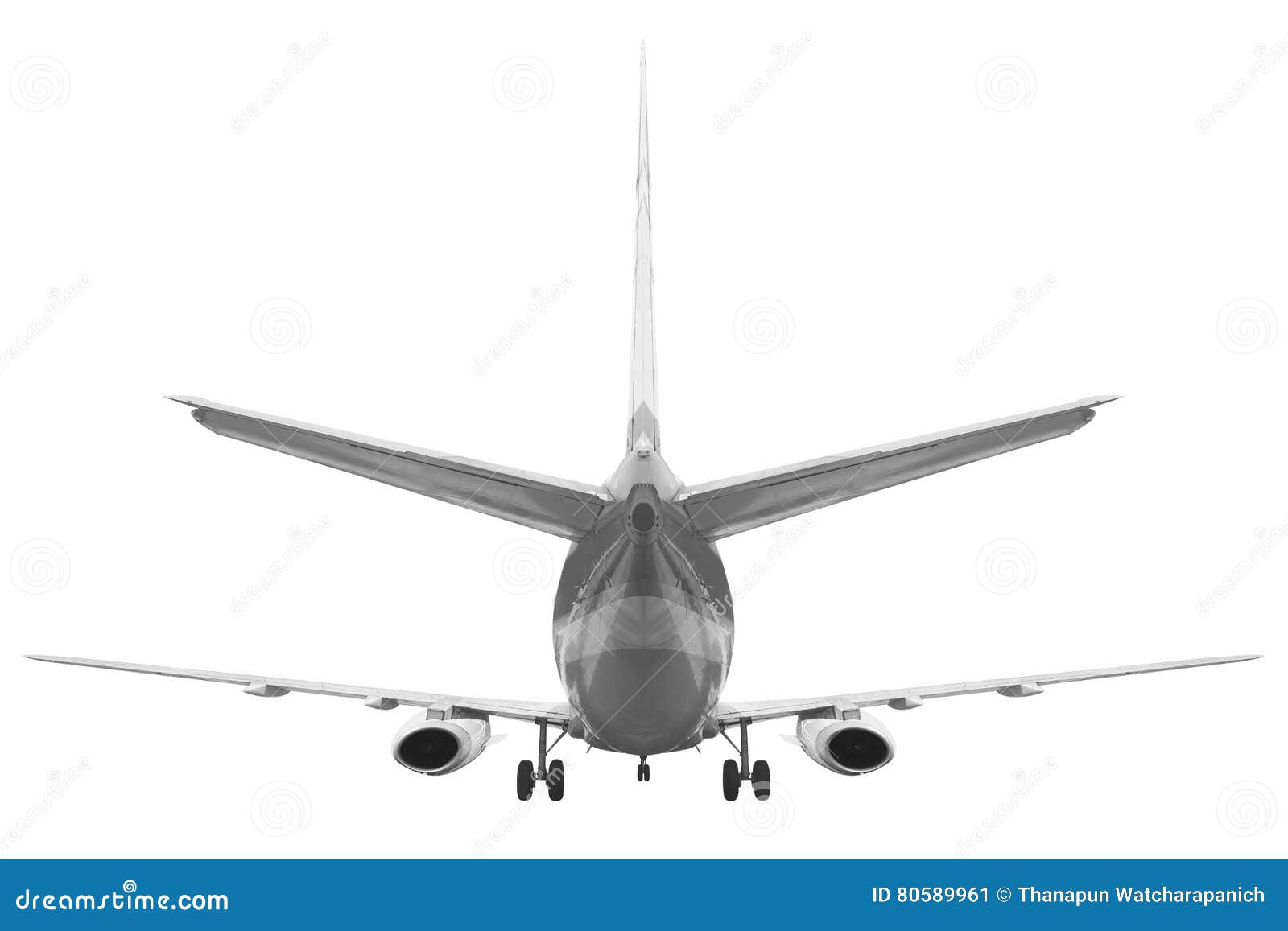 Rear View Passenger Aircraft Isolated on White Background with C Stock ...