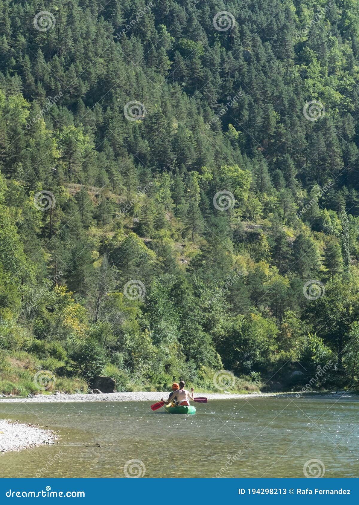 Rear View of People Kayaking a Kayak in Spring River Water Stock Image ...