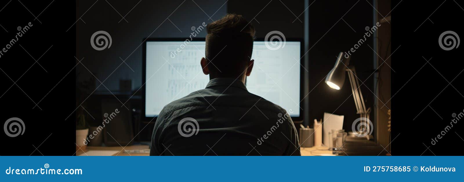 Rear View of Person Staring at Computer, with a Blank Document or ...
