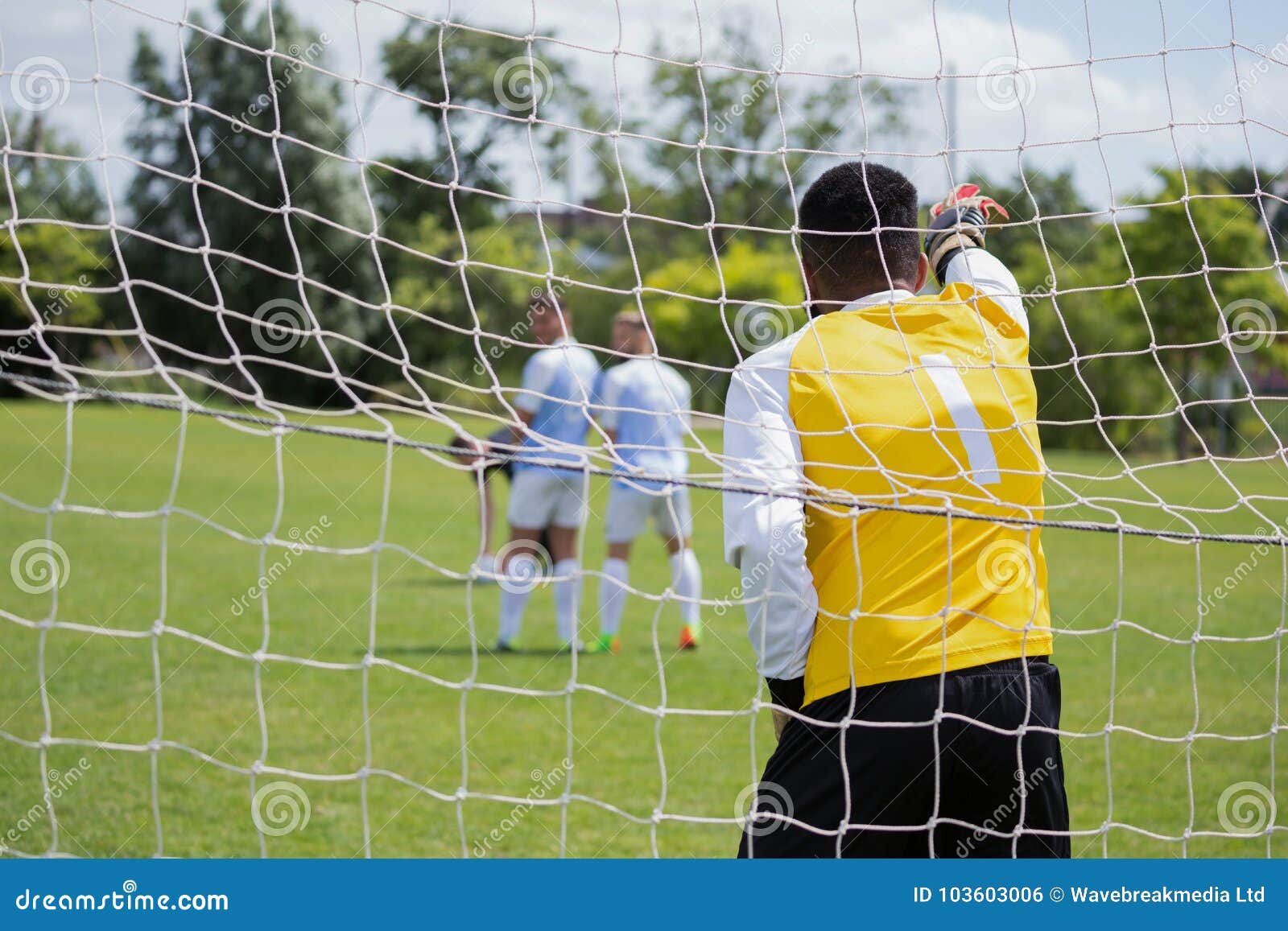 Goalkeeper Standing at Goal Post Stock Photo - Image of effort ...