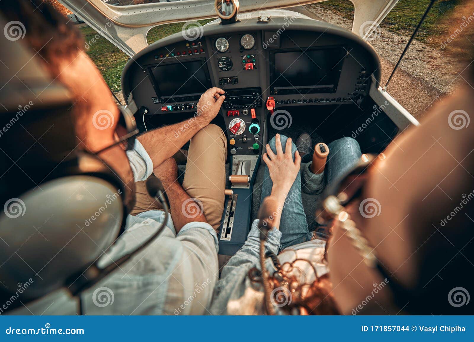 Rear View of Pilot and Copilot Operating Controls of Private Plane ...