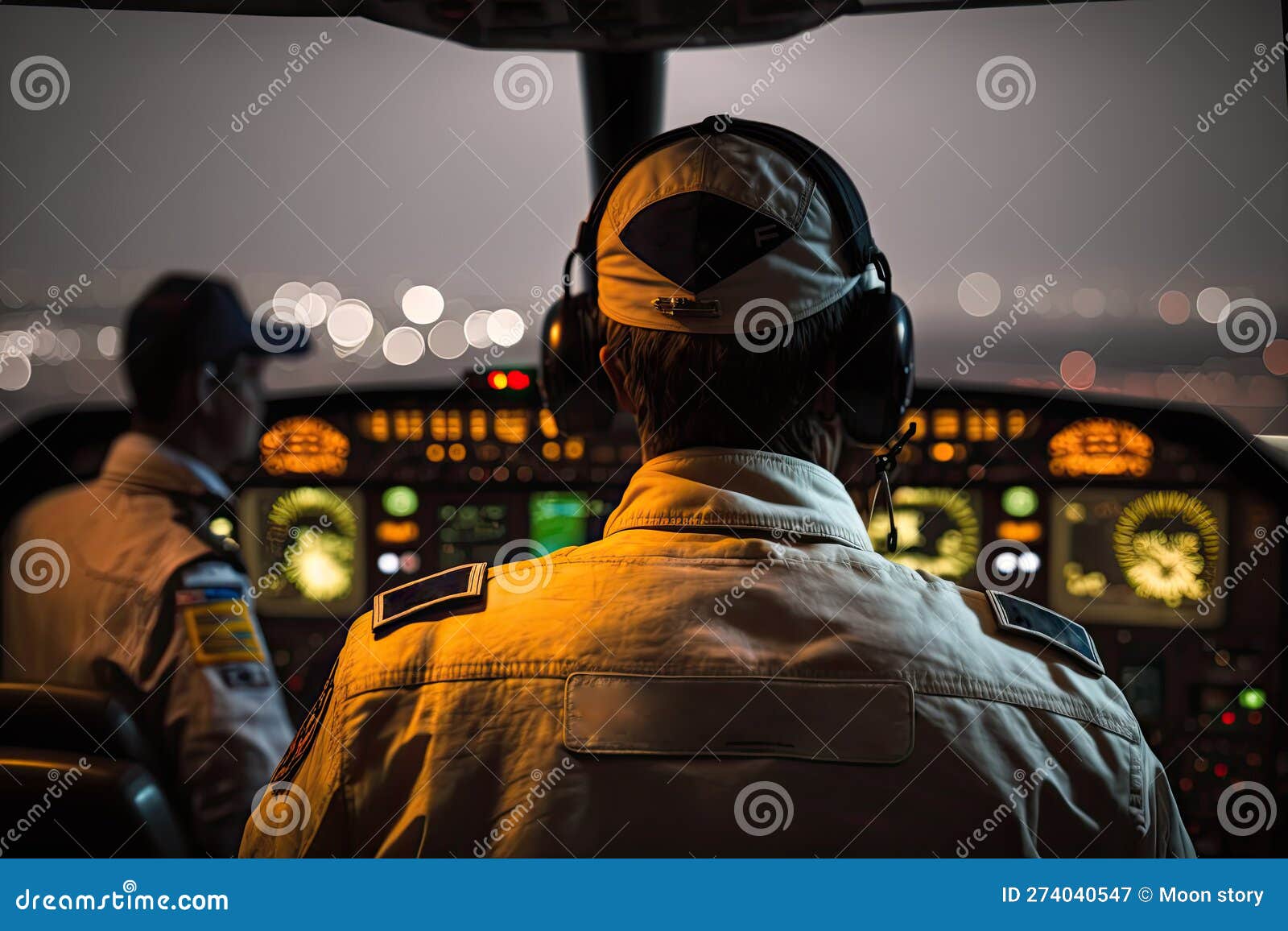 Rear View of Pilot and Copilot in Private Jet Cockpit, Generative Ai ...