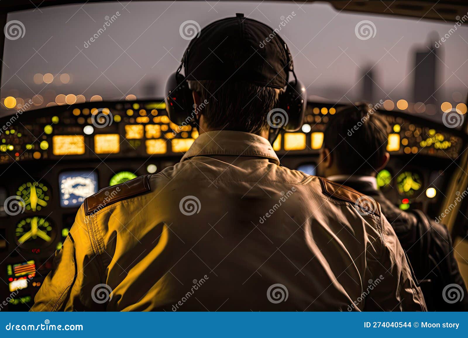 Rear View of Pilot and Copilot in Private Jet Cockpit, Generative Ai ...