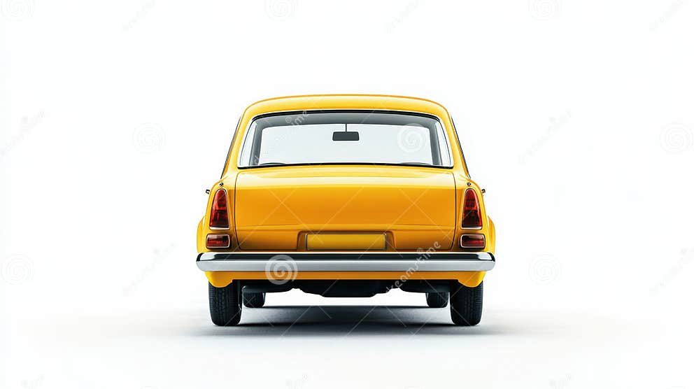Rear View of a Plain Yellow Car Set on a White Background Stock ...
