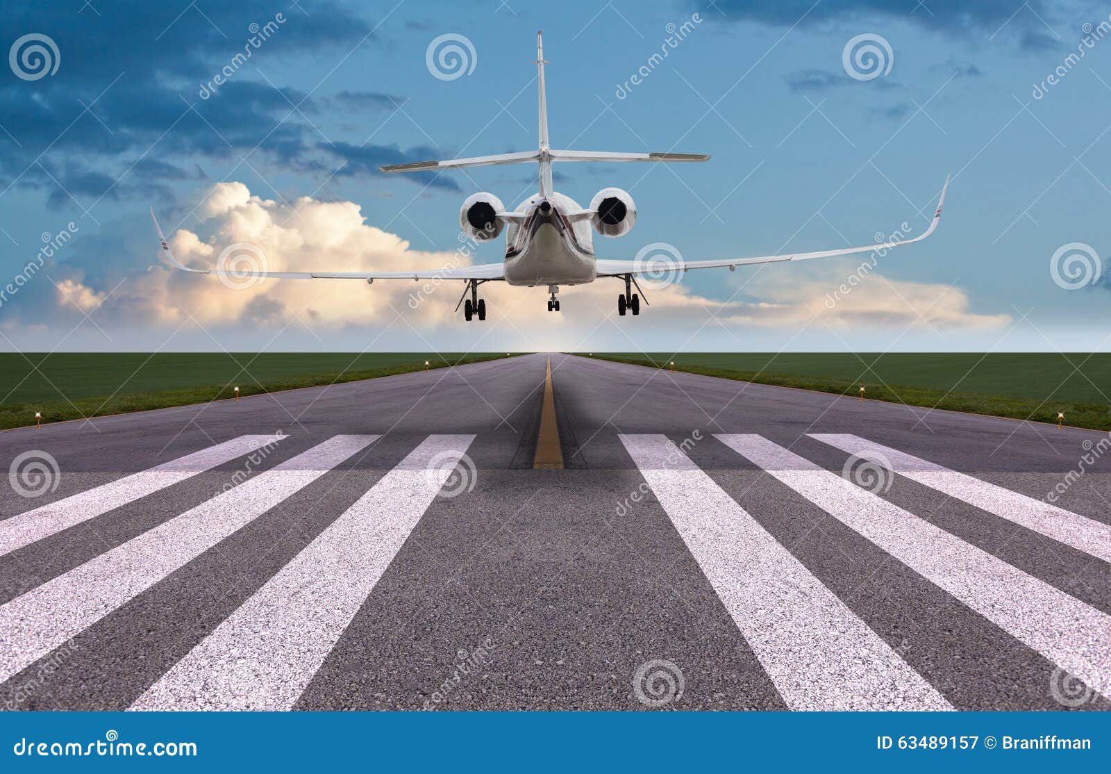 Rear View of a Private Jet Landing Stock Image - Image of engines ...