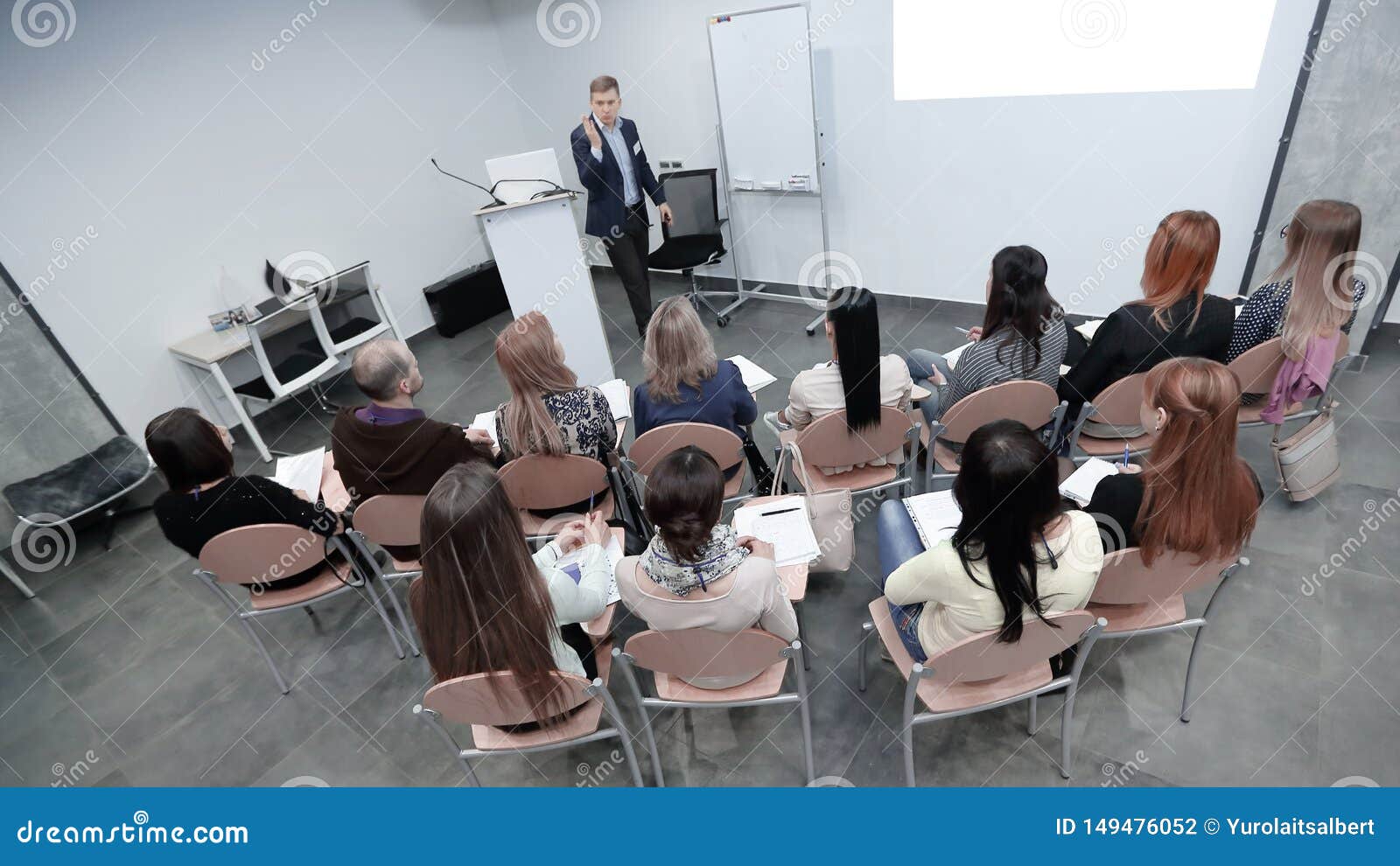 Rear View.the Project Manager Conducts a Meeting Stock Photo - Image of ...