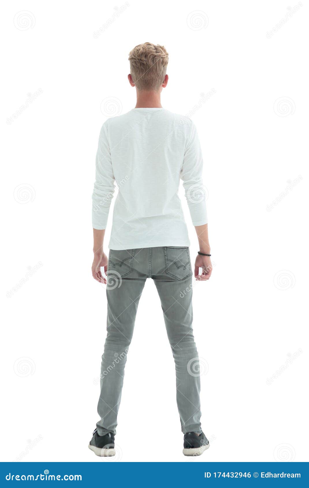 Rear View. Random Man with Glasses Looking Standing in Front of White ...