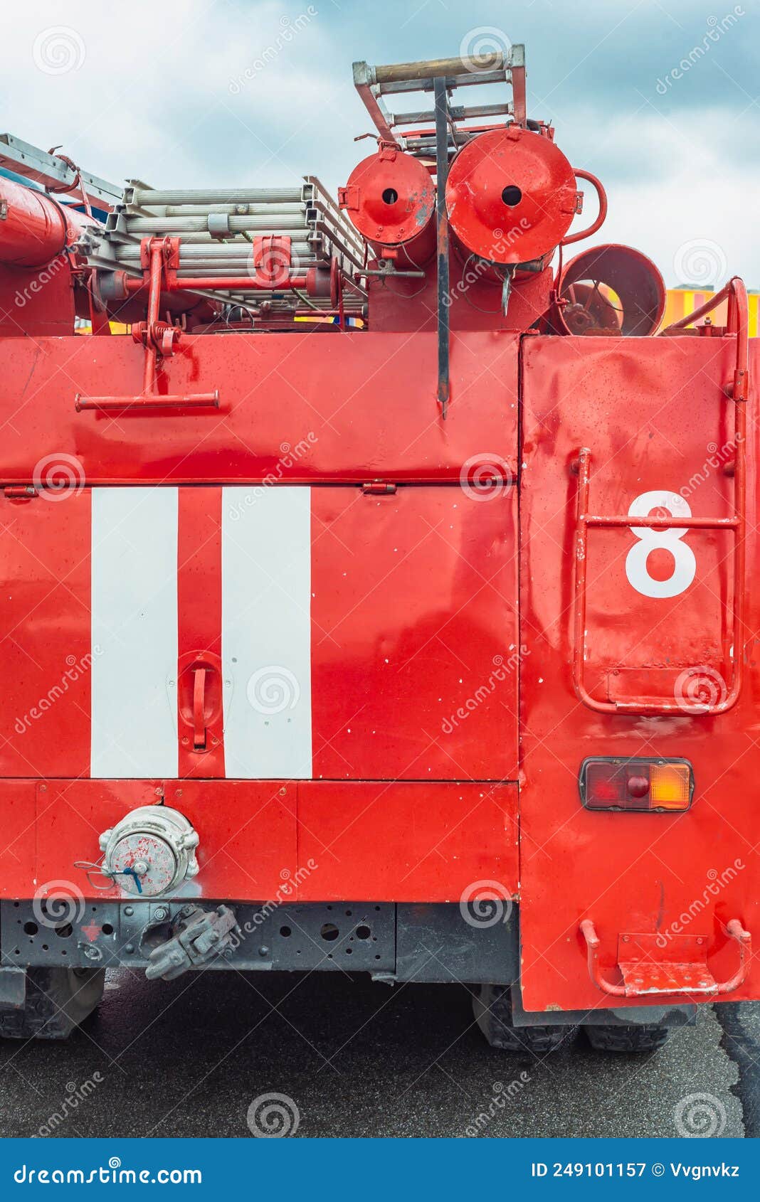 Rear View of a Red Fire Truck Stock Image - Image of fire, fireman ...