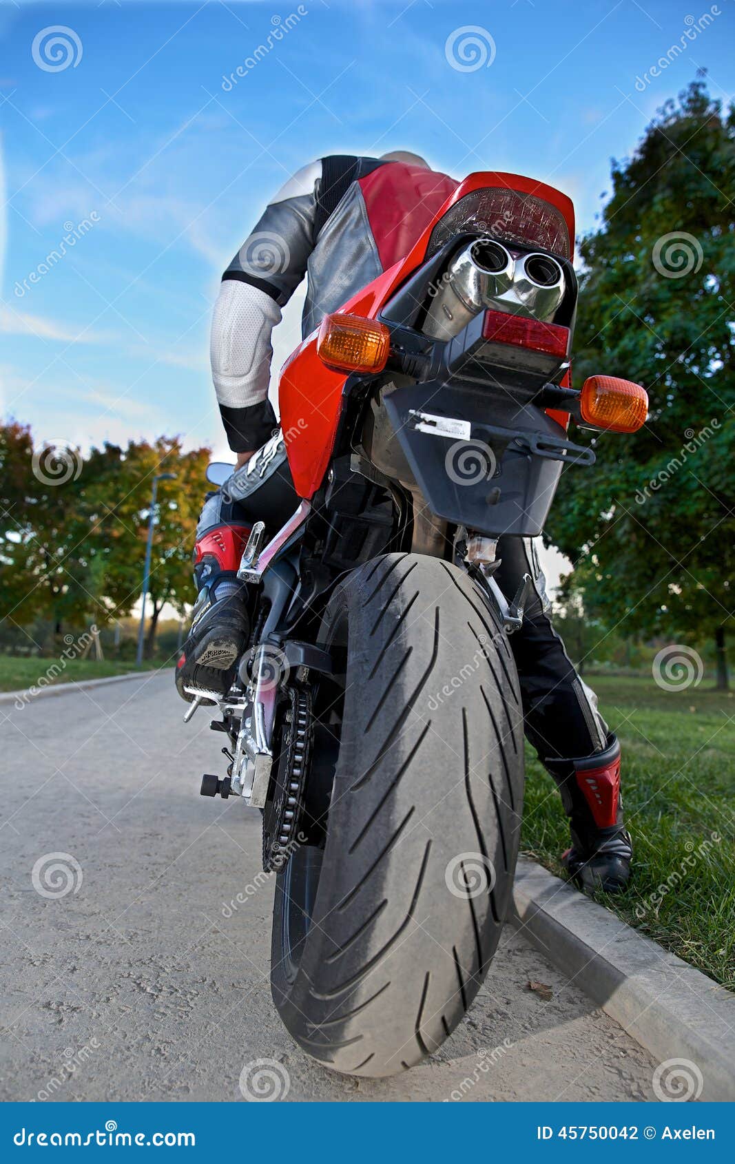 Rear View of a Red Motorcycle Stock Photo - Image of fast, park: 45750042