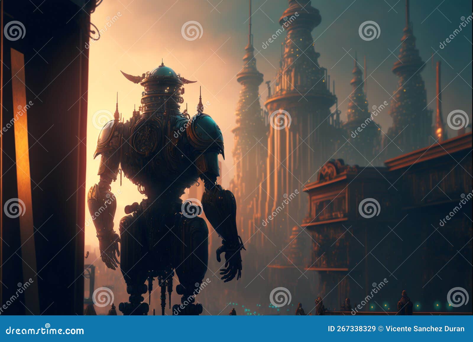 Rear View of a Robot Steampunk Style, GENERATIVE AI Stock Illustration ...