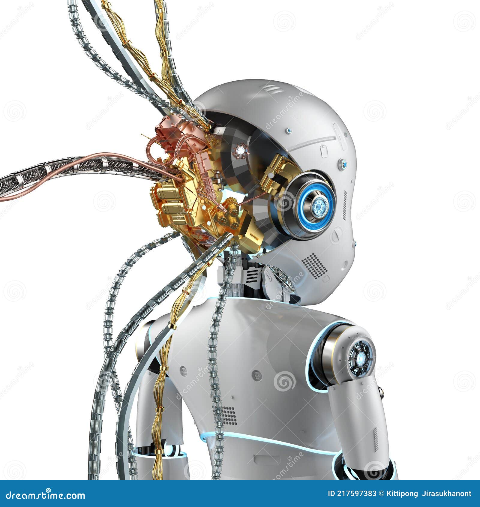 Rear View Robotic Boy with Wires Stock Illustration - Illustration of ...