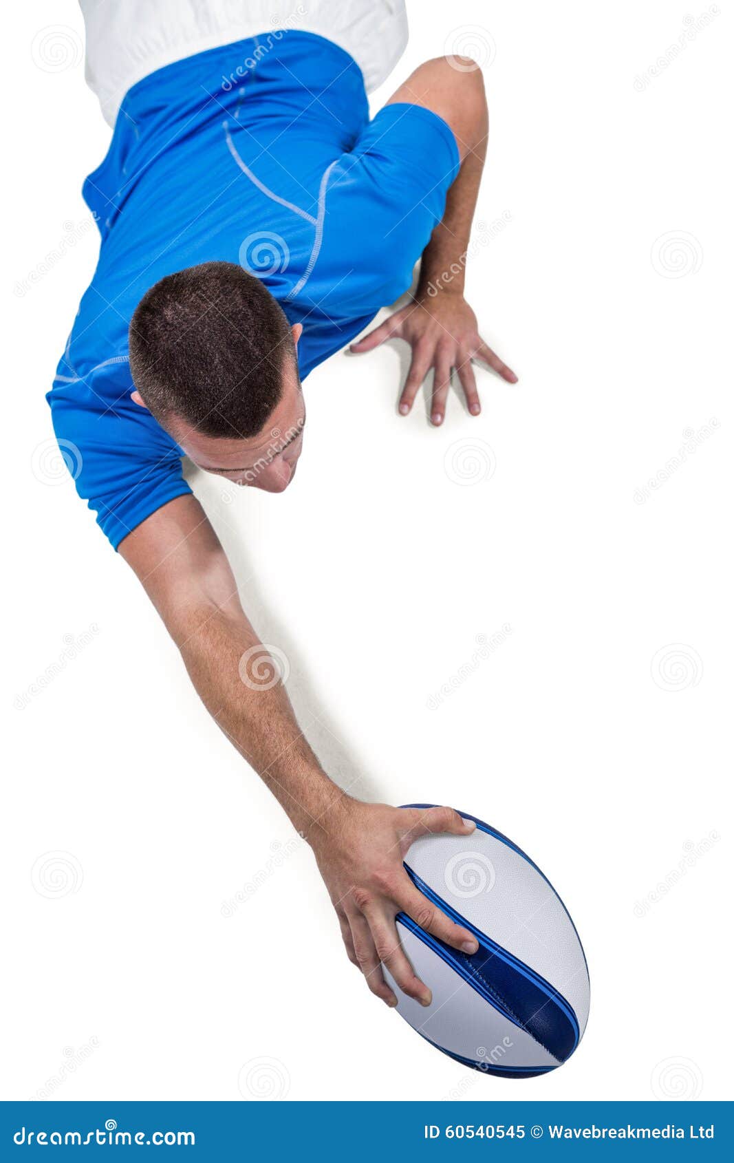 Rear View of Rugby Player Lying in Front with Ball Stock Image - Image ...