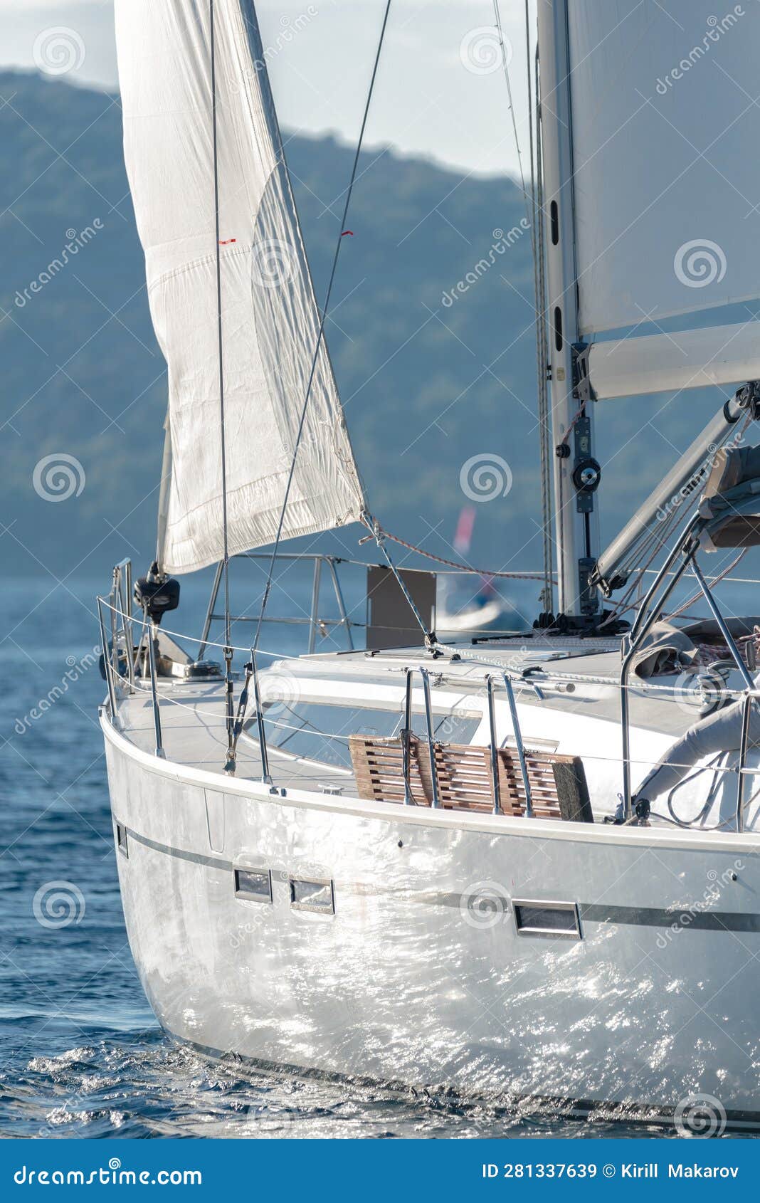 Rear View of Sailing Yacht with White Sails in the Sea Stock Image ...